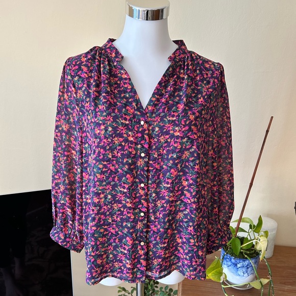 Tops | French Brand Y Coo Paris Floral Blouse 34 Sleeve W Feminine ...